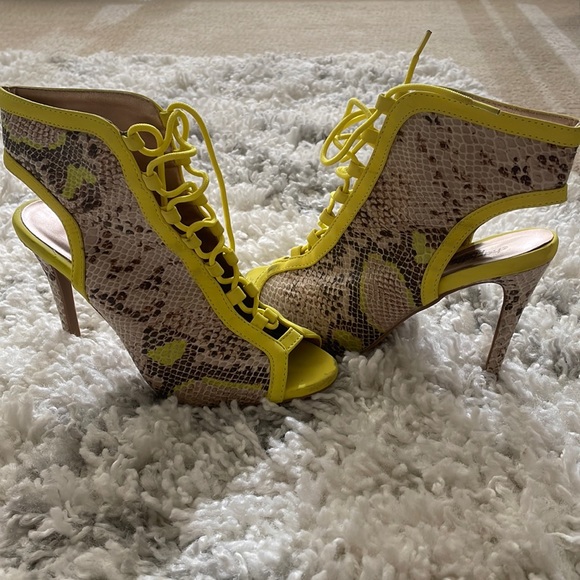 Charlotte Russe | Shoes | Neon Yellow And Snake Skin Lace Up Heels ...
